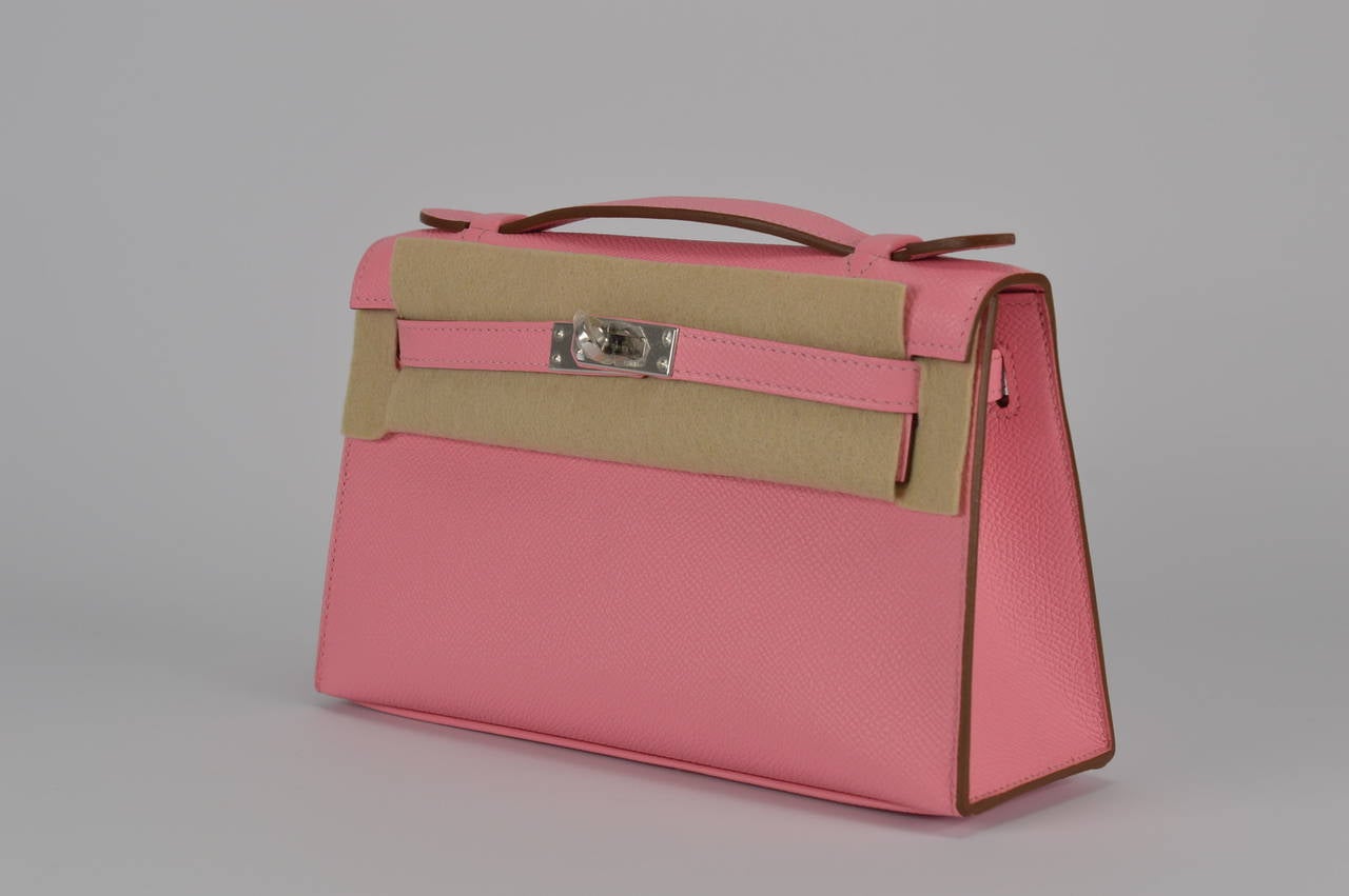 HERMES Sac Pochete MINI KELLY Rose at 1stDibs