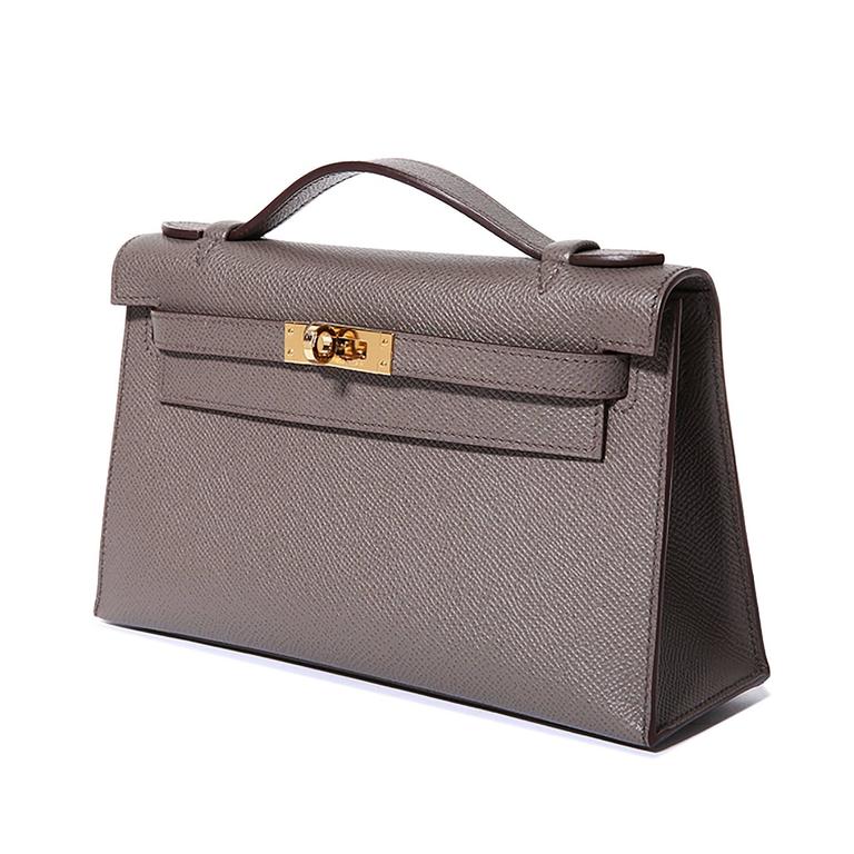 Hermes Mini Kelly Pochette Epsom Leather Etain Color GHW at 1stDibs ...