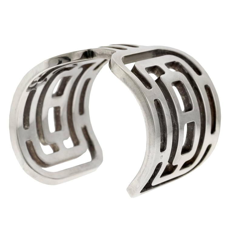 Hermès Sterling Silver Geometric Cuff at 1stDibs