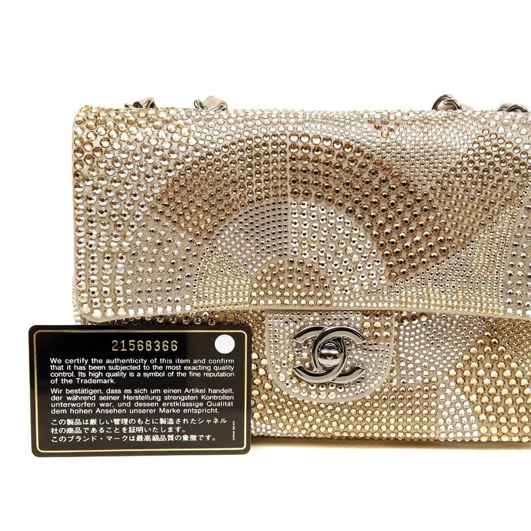 Chanel Gold Silver Crystal Mini Classic Flap- Collectible at 1stDibs