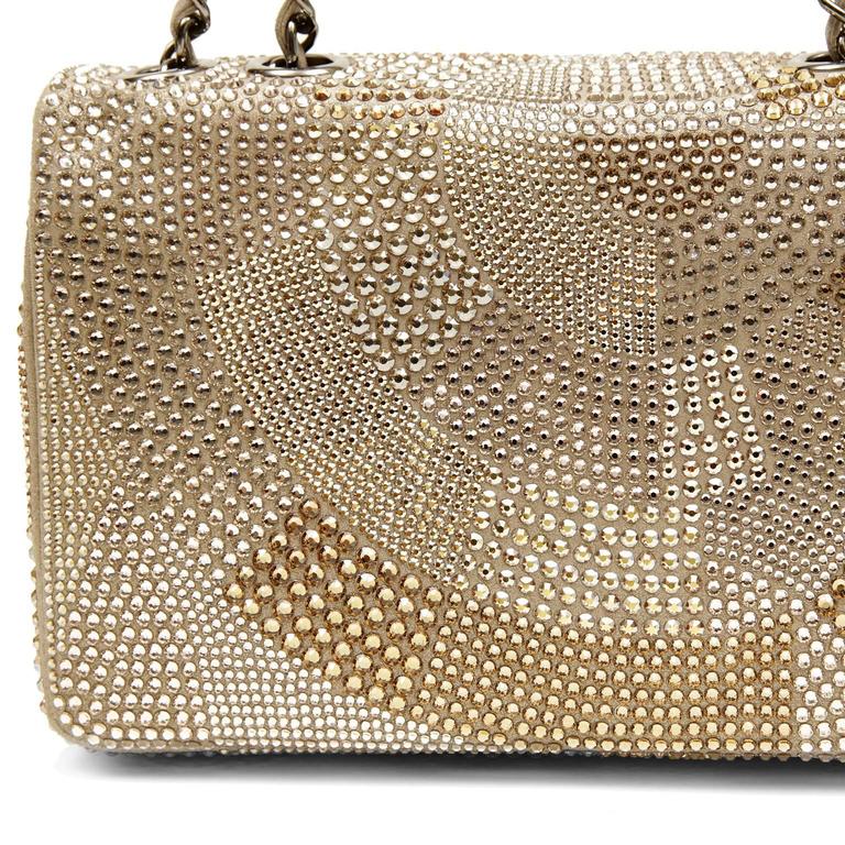 Chanel Gold Silver Crystal Mini Classic Flap- Collectible at 1stDibs