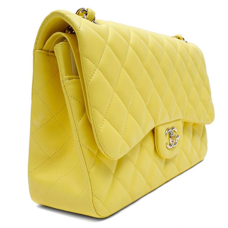 Chanel Yellow Leather Jumbo Classic Double Flap Bag at 1stDibs