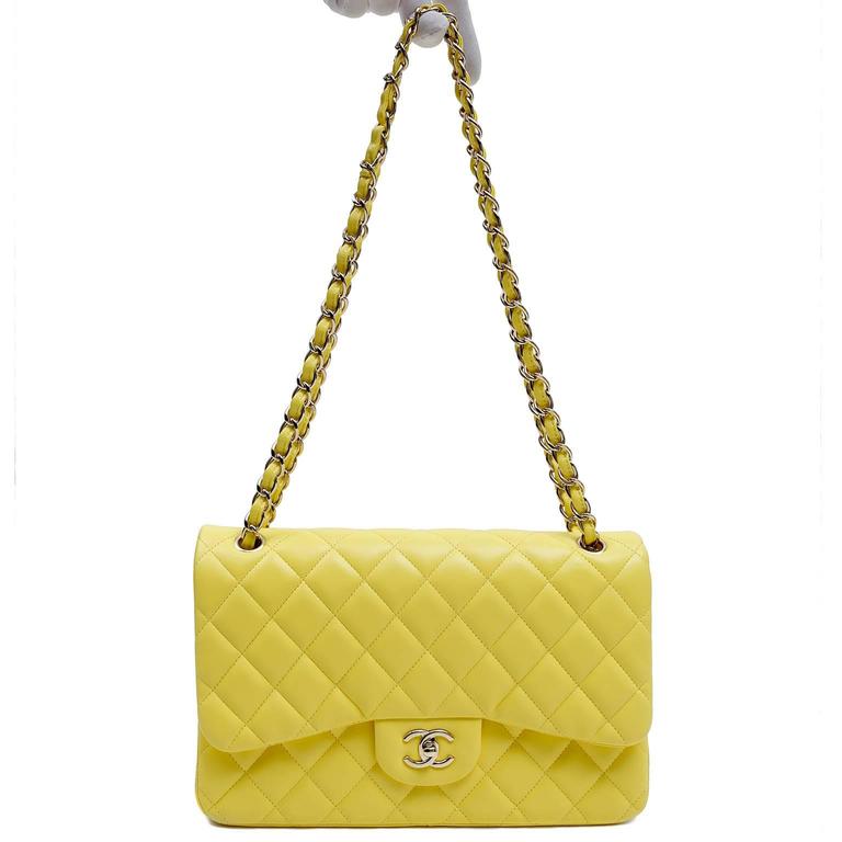Chanel Yellow Leather Jumbo Classic Double Flap Bag at 1stDibs