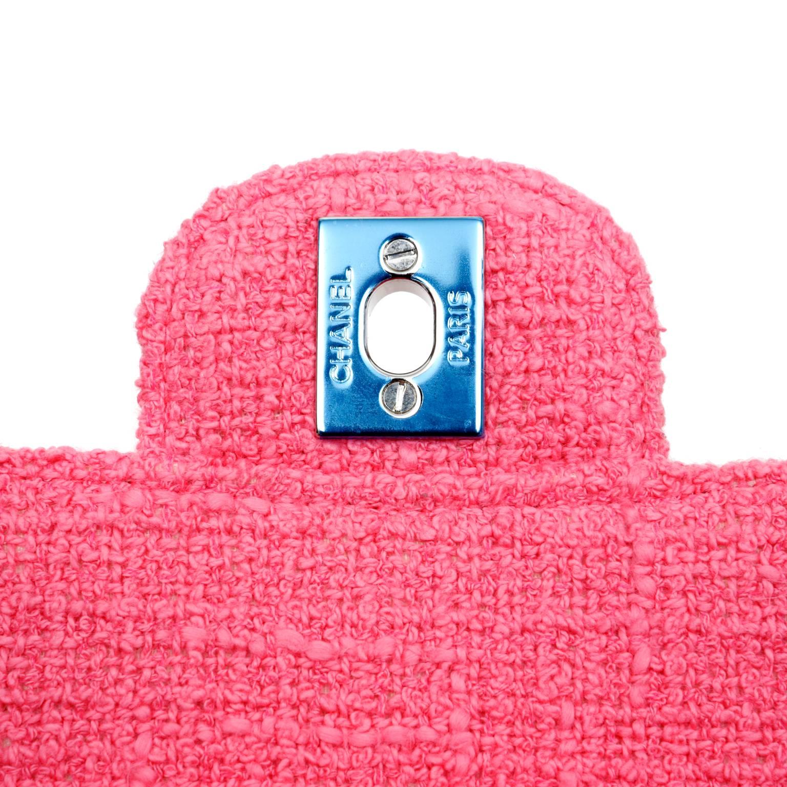 Chanel Pink Camellia Flower Tweed Double Flap Classic at 1stDibs