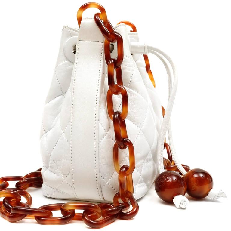 Chanel White Lambskin Bucket Bag with Tortoise Chain at 1stDibs ...