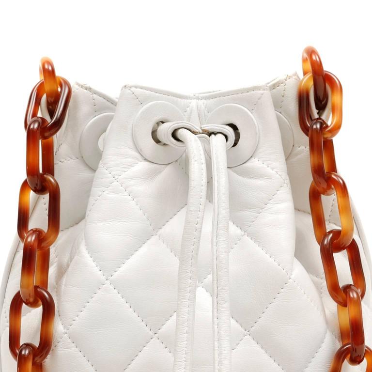 Chanel White Lambskin Bucket Bag with Tortoise Chain at 1stDibs ...