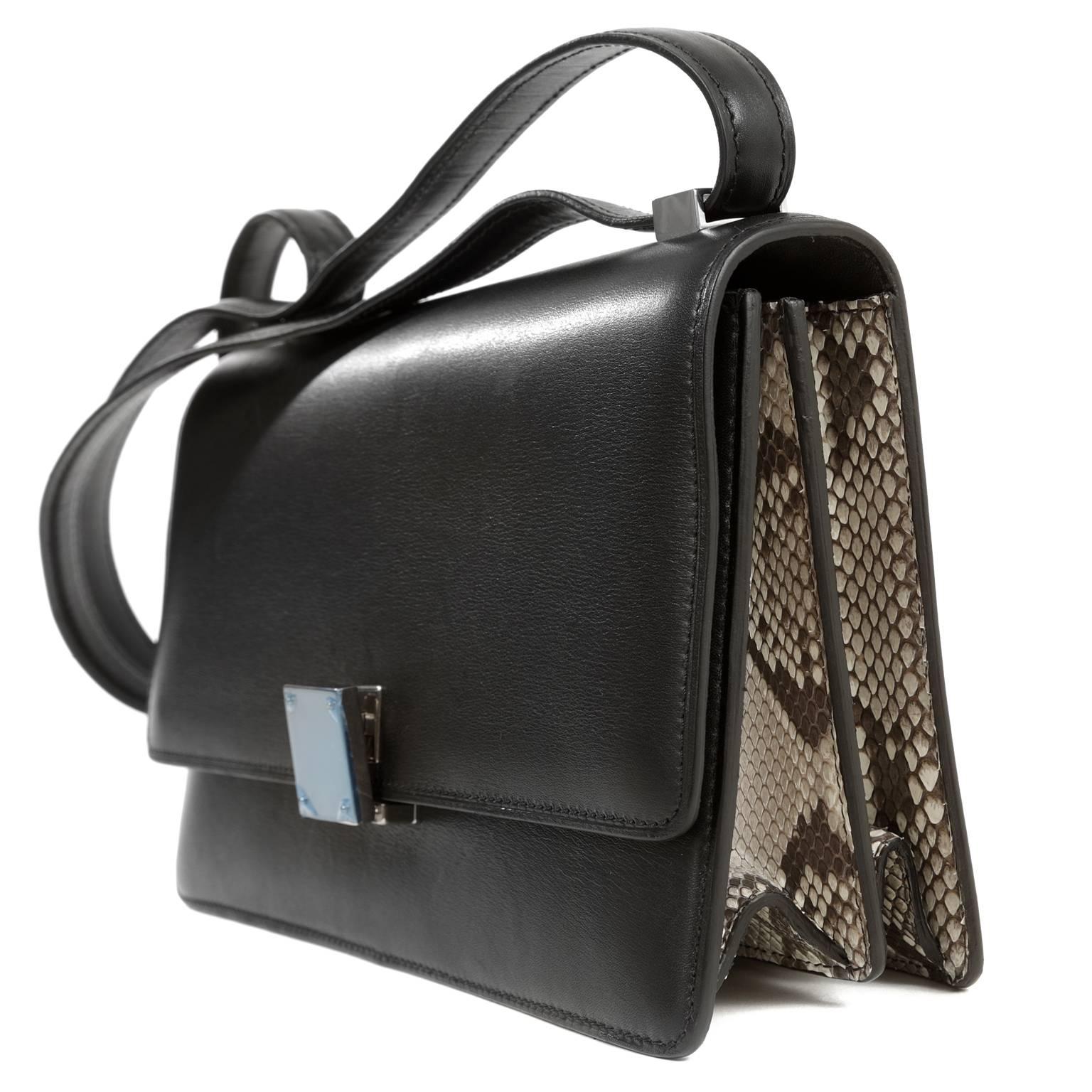 Celine Box Bag in Black Calfskin and Python at 1stDibs