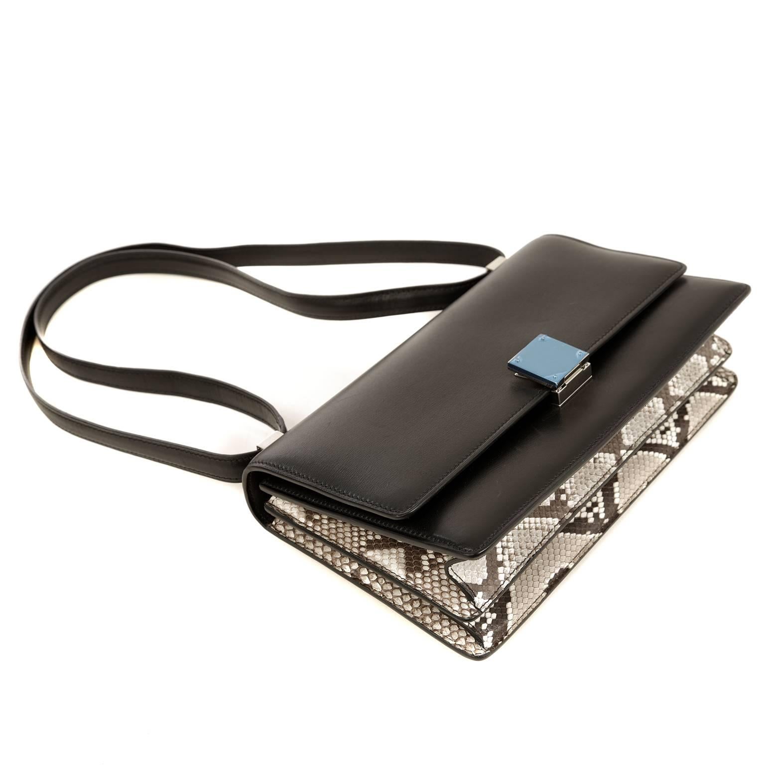 Celine Box Bag in Black Calfskin and Python at 1stDibs