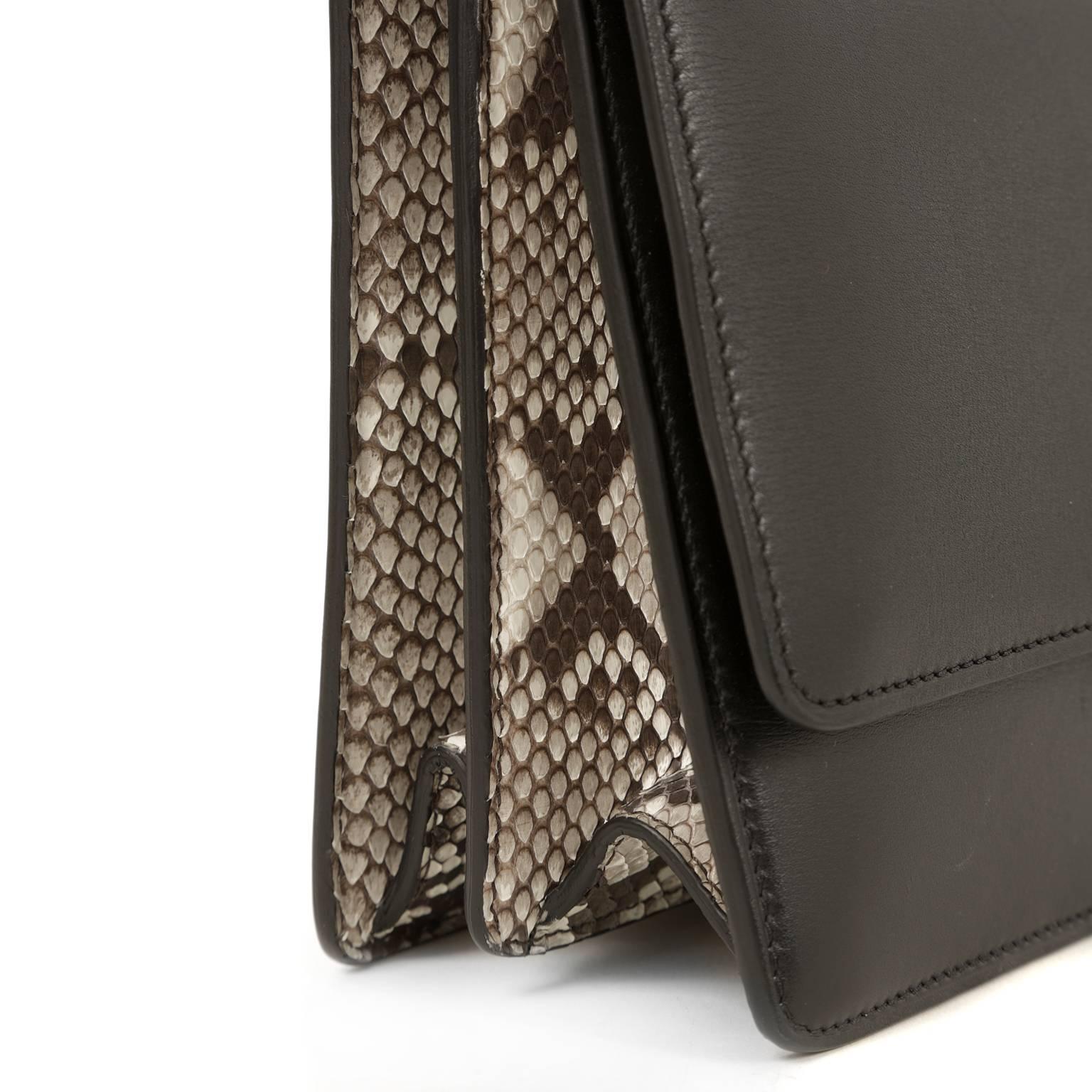 Celine Box Bag in Black Calfskin and Python at 1stDibs