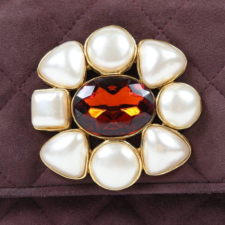 Chanel Wine Suede Gripoix Jeweled Evening Bag For Sale at 1stDibs