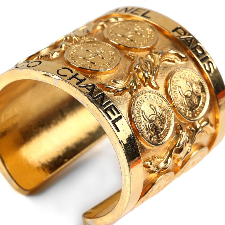 Chanel Vintage Gold Coin Cuff Bracelet at 1stDibs