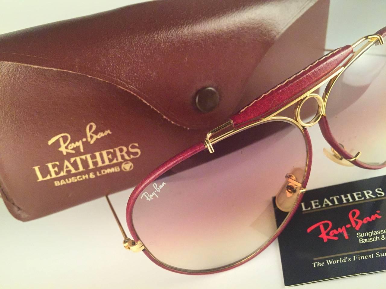 New Vintage Ray Ban Leathers Shooter Burgundy 62Mm B&L Sunglasses at ...
