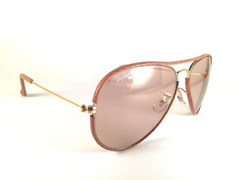 New Vintage Ray Ban Leathers Aviator Perforated Beige Leather 58' B&L Sunglasses at 1stDibs ...