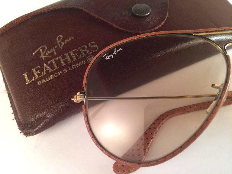 New Vintage Ray Ban Leathers Aviator Perforated Beige Leather 58' B&L Sunglasses at 1stDibs ...