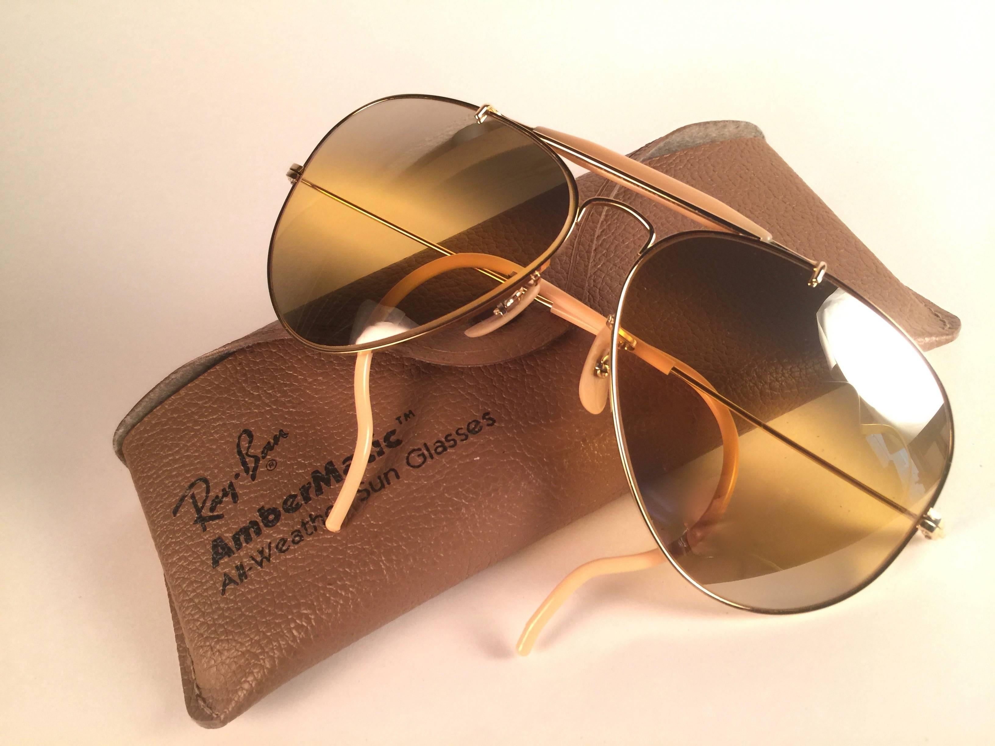 New Vintage Ray Ban Aviator Gold Ambermatic Double Mirror 1970's B&L ...