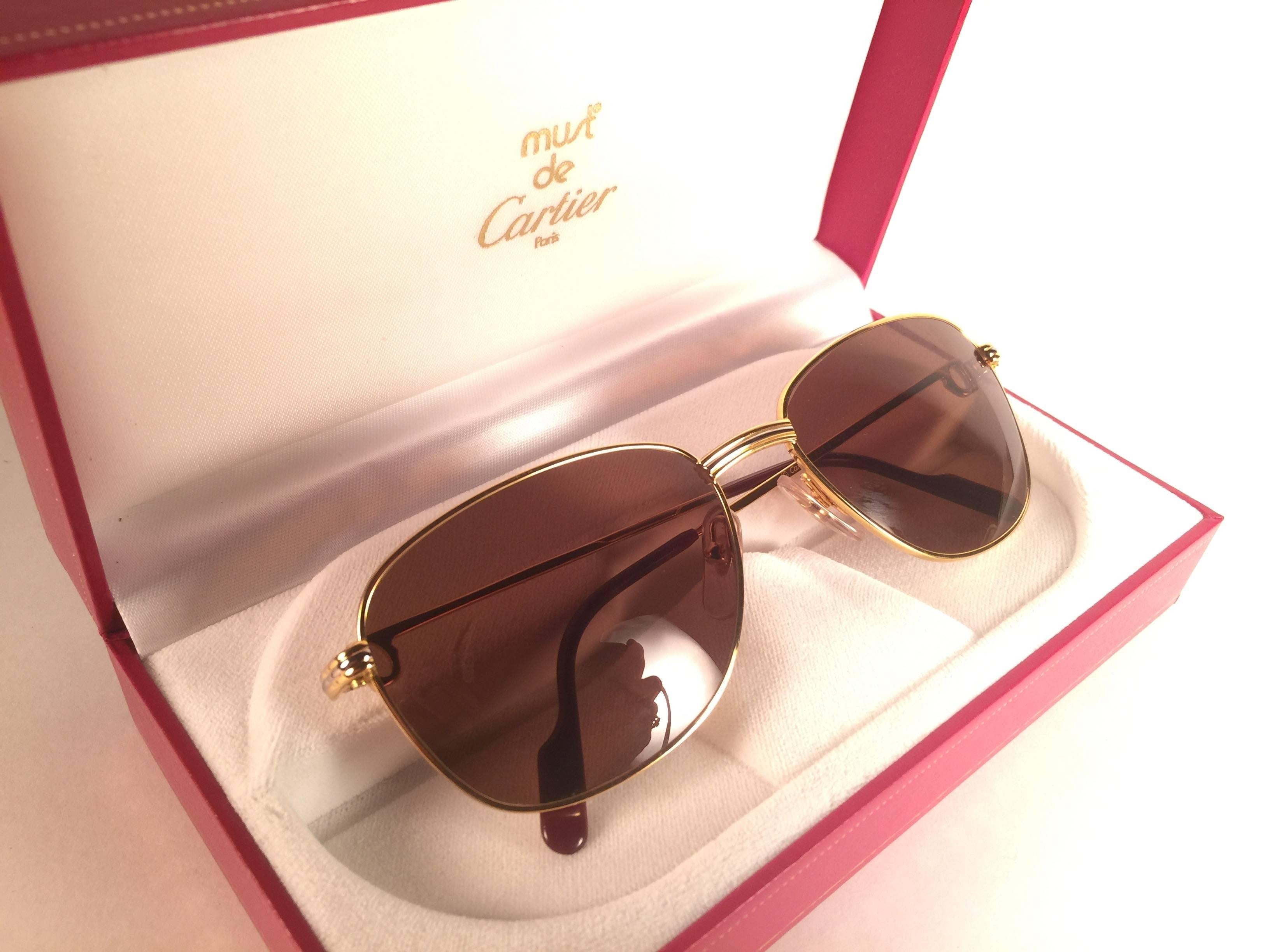 New Vintage Cartier Courcelles Gold Plated 57 17 Frame France 1990 Sunglasses For Sale at ...
