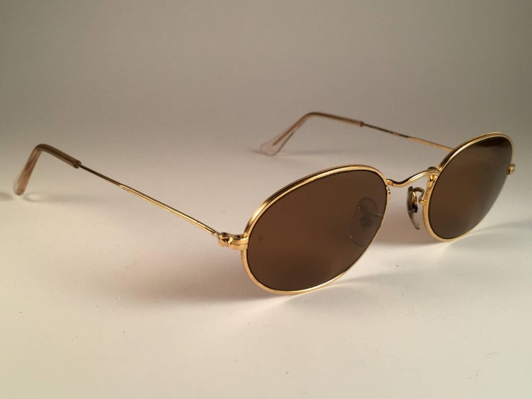 New Vintage Ray Ban Oval Gold Diamond Hard Lenses 1980's B&L Sunglasses ...