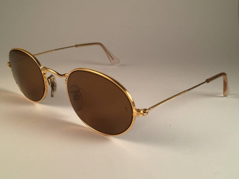 New Vintage Ray Ban Oval Gold Diamond Hard Lenses 1980's B&L Sunglasses ...