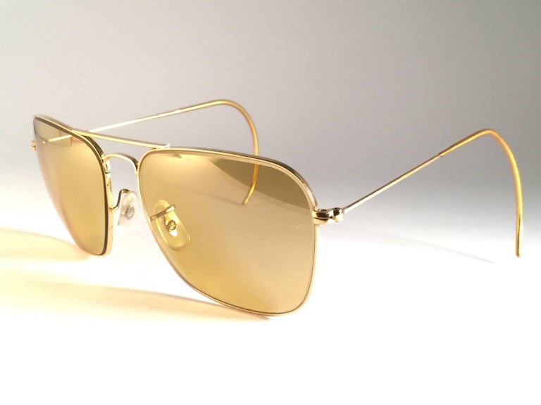 New Vintage Ray Ban Caravan Gold Ambermatic Lenses 1970's B&L ...