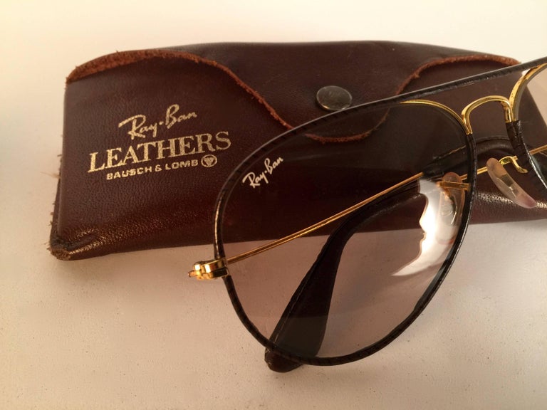 New Vintage Ray Ban Leathers Aviator Tobacco Leather 58' B&L Sunglasses at 1stDibs | vintage ray ...