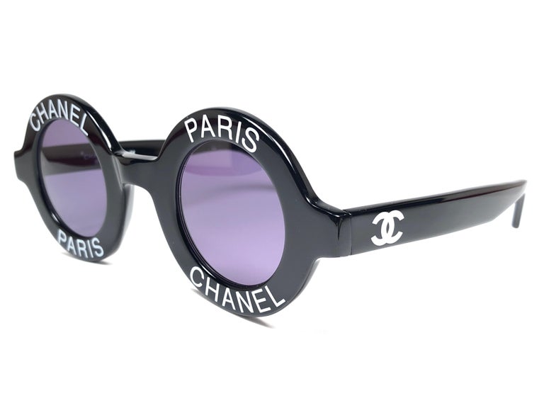 New Vintage Chanel Iconic Round " Chanel Paris " Black Sunglasses Made ...