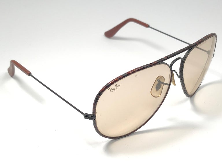 Vintage Ray Ban Burnt Tobacco Leathers Aviator 62MM B&L Sunglasses For Sale at 1stDibs