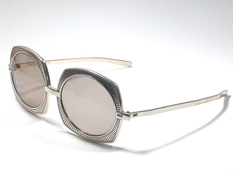 Vintage Renauld Silver Oversized Frame Brown Lens 1980 Sunglasses Made ...