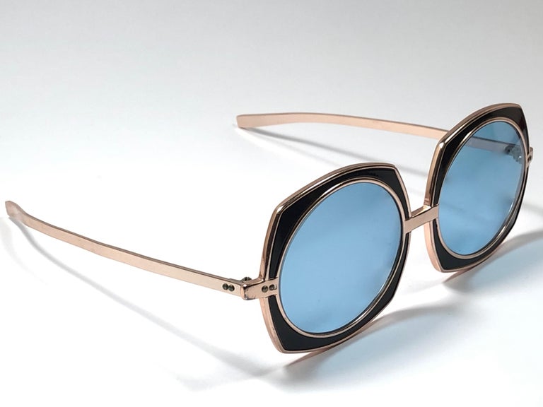 Vintage Renauld Rose Gold Oversized Frame Blue Lens 1980 Sunglasses ...