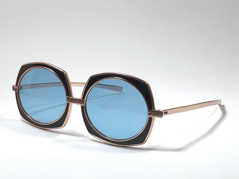 Vintage Renauld Rose Gold Oversized Frame Blue Lens 1980 Sunglasses ...