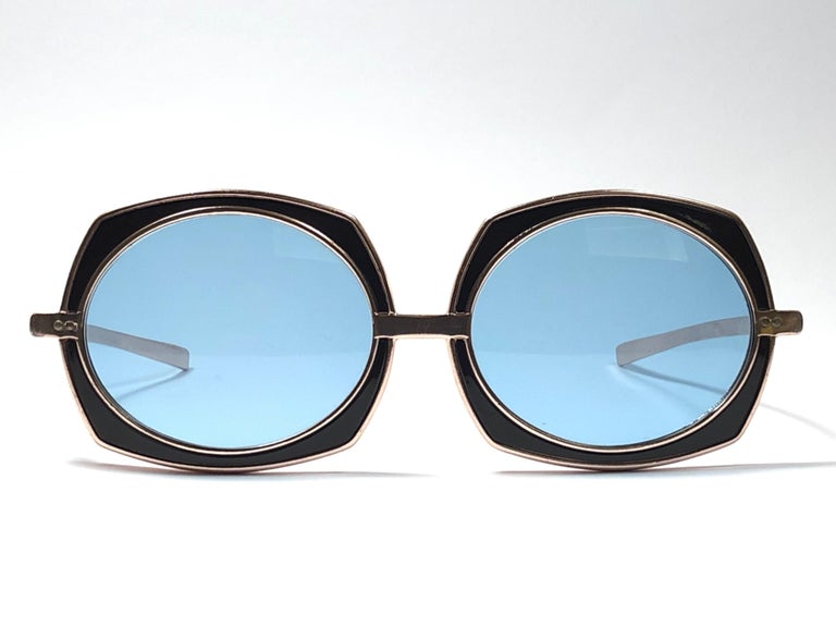 Vintage Renauld Rose Gold Oversized Frame Blue Lens 1980 Sunglasses ...