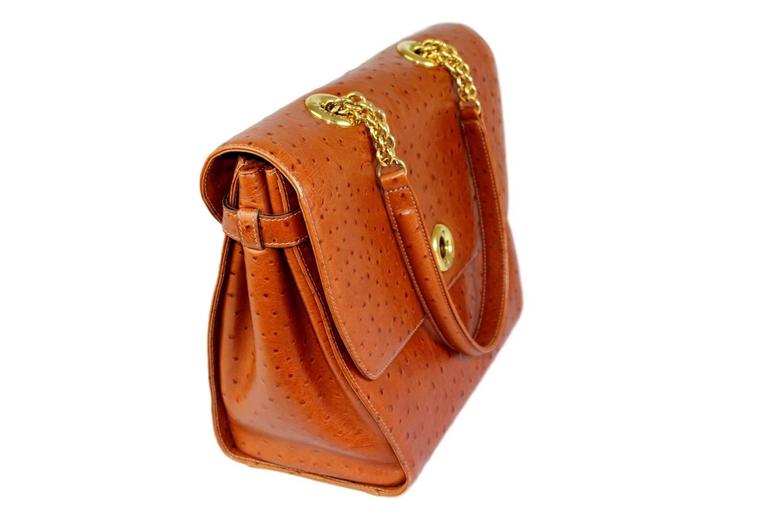 Gianfranco Ferrè 1980s vintage hand bag ostrich leather brown purse numered at 1stDibs