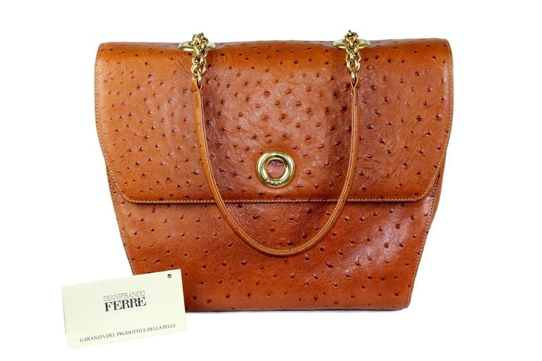 Gianfranco Ferrè 1980s vintage hand bag ostrich leather brown purse numered at 1stDibs