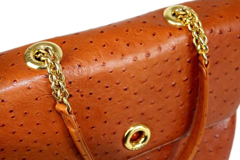 Gianfranco Ferrè 1980s vintage hand bag ostrich leather brown purse numered at 1stDibs