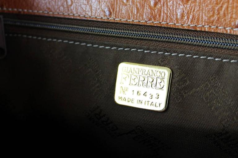 Gianfranco Ferrè 1980s vintage hand bag ostrich leather brown purse numered at 1stDibs