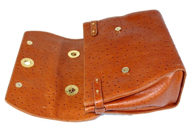 Gianfranco Ferrè 1980s vintage hand bag ostrich leather brown purse numered at 1stDibs