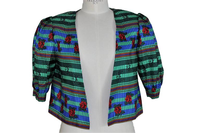 1970s Lancetti Green Silk Jacket and Blouse Belted Theme rose For Sale ...