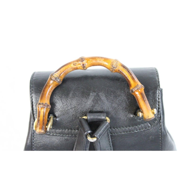 Gucci bamboo vintage black leather backpack bag serial code with pocket ...