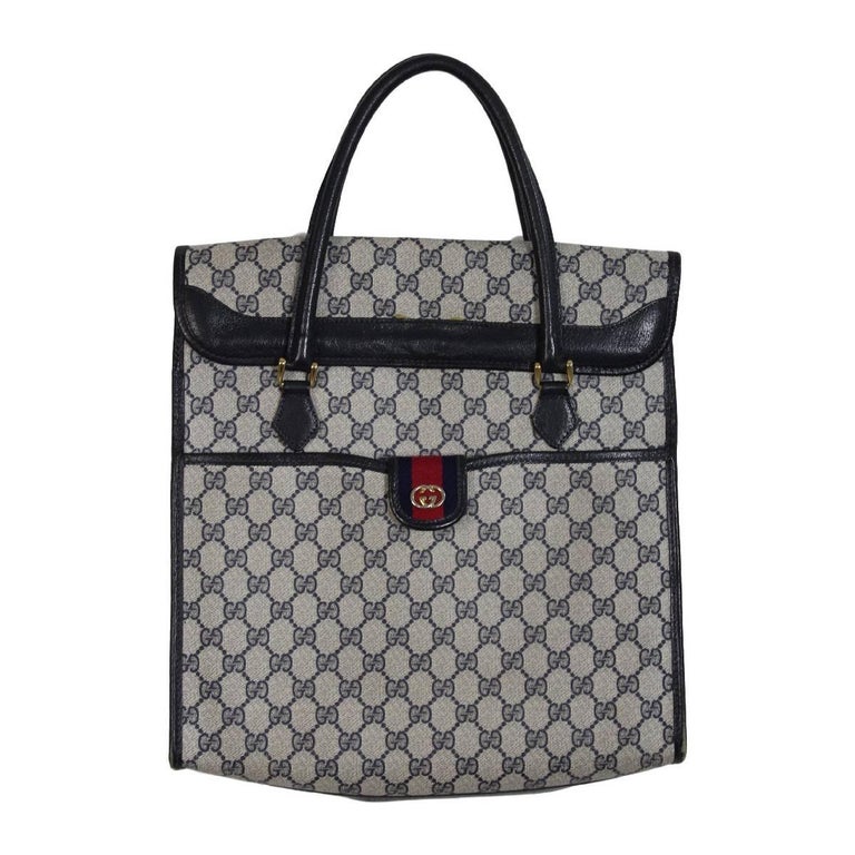 Gucci Tote Monogram Blue Gray Leather Italian Bag, 1980s at 1stDibs