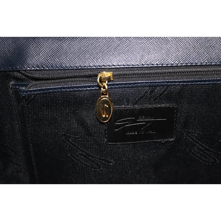 Genny by Gianni Versace leather blue handbag gold details made italy ...