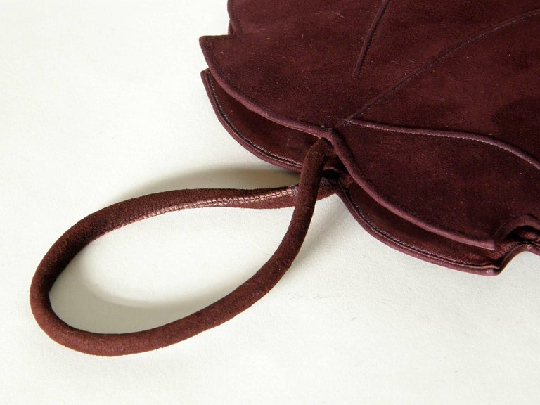 Curvaceous Falling Leaf Shaped Handbag in Aubergine Colored Suede at ...