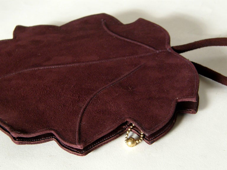 Curvaceous Falling Leaf Shaped Handbag in Aubergine Colored Suede at ...