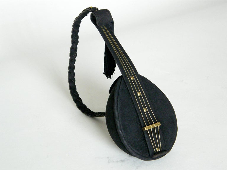 Black Suede Mandolin Shaped Handbag Attributed to Jeanne Bernard of ...