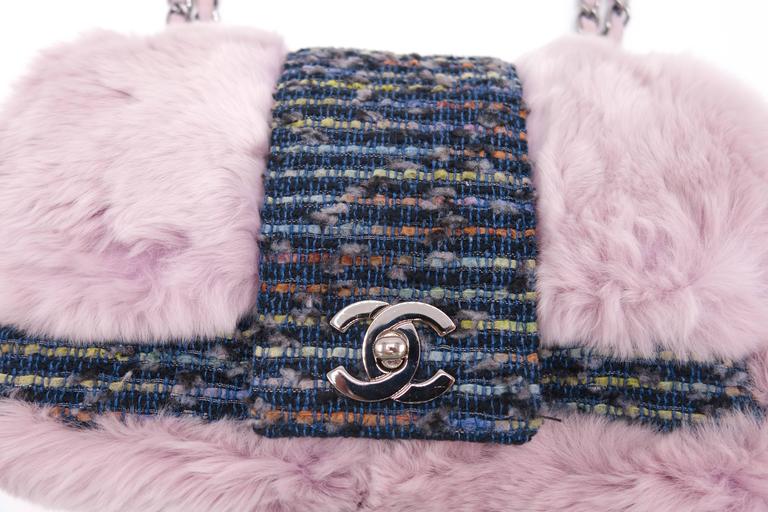 Chanel Tweed Fur Purple Single Flap at 1stDibs | chanel fur bag, purple ...