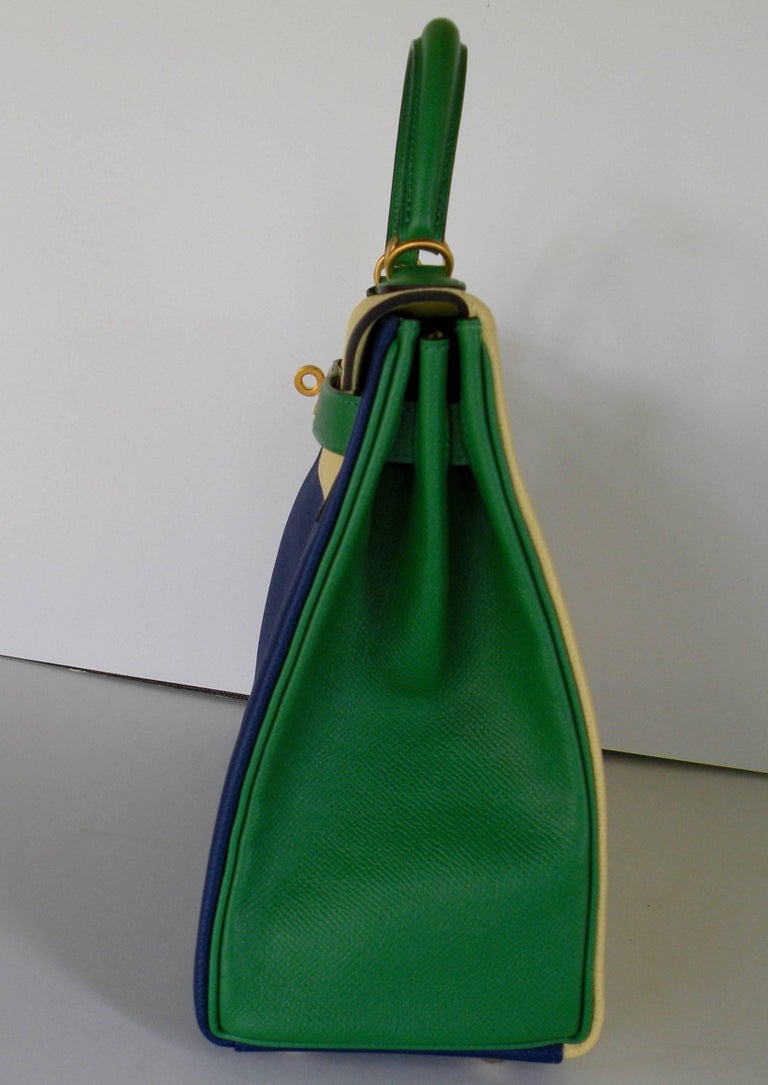 Hermes Kelly 32 Bag Tri Color HSS Bamboo Blue Electric Jaune Poussin ...