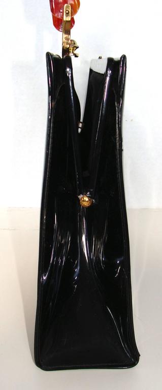 Spring! Large Patent Kelly Style Bag with Lucite Handle at 1stDibs