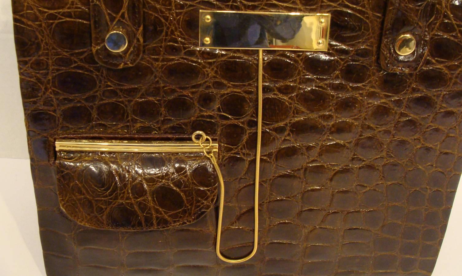 Large Architectural Handbag in Brown Alligator with Kangaroo Pocket at ...