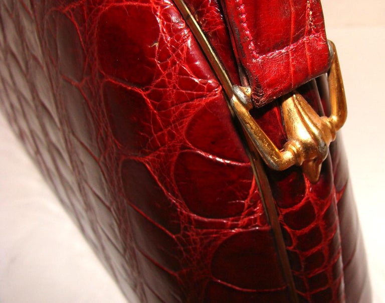 Architectural Deep Red Alligator Handbag Vintage FALL! For Sale at ...