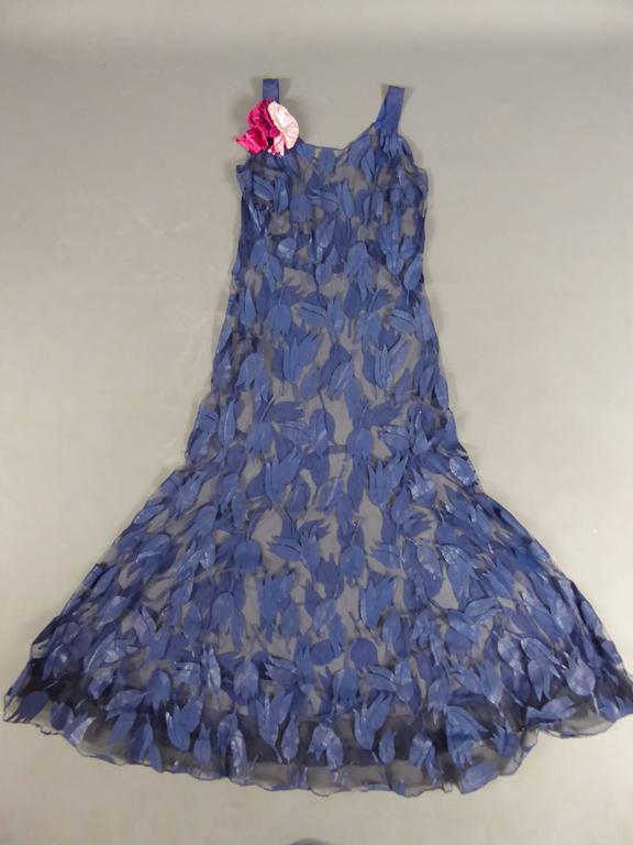 Deep Blue Applique Net Couture Dress 1930/1940 at 1stDibs | blue net ...