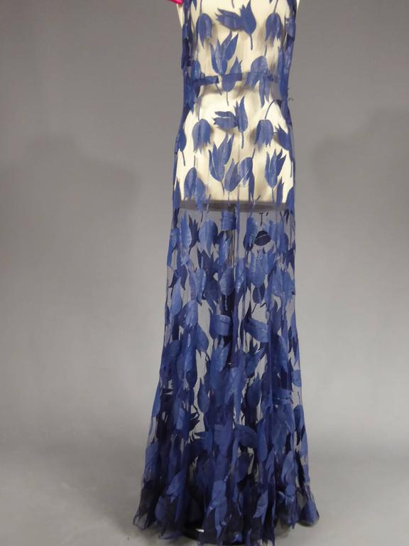Deep Blue Applique Net Couture Dress 1930/1940 at 1stDibs | blue net ...
