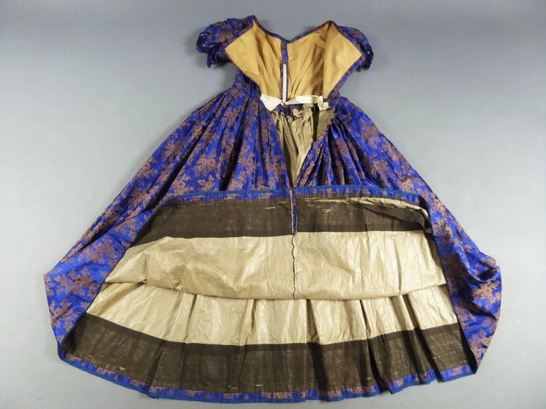 Deep blue brocaded silk crinoline ball-gown – Circa 1850 at 1stDibs